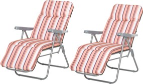 Outsunny Sada 2 Skládacích Lehátků Zahradní Lehátka s Polstrovaným Polštářem 5-Polohová Nastavitelná Opěrka a Opěrka nohou 60x75x65-102 cm Oranžové Pr