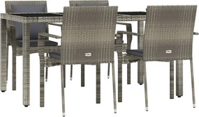 5dílný zahradní jídelní set s poduškami šedý polyratan 3157959