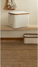 Krémový látkový úložný box s víkem 40,5x33x30 cm Bamboo/Linen – Bigso