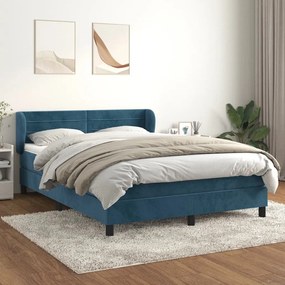 vidaXL Box spring postel s matrací tmavě modrá 140x190 cm samet