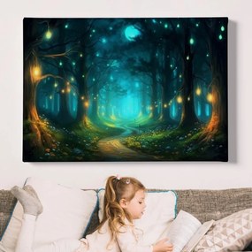 Obraz na plátně - Noční les osvícený měsícem a světluškami FeelHappy.cz Velikost obrazu: 180 x 120 cm