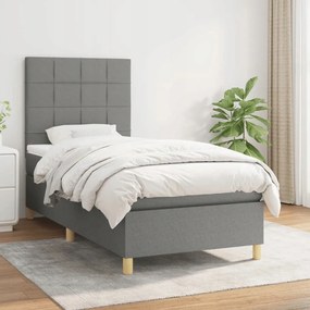 Box Spring Postel S Matrací Textil Tmavě Šedá Blok se čtverci 90 x 200 cm