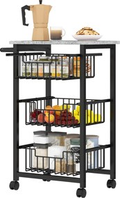 HOMCOM Kuchyňský vozík na zeleninu se 3 posuvnými koši a ocelovým rámem, pojízdný pomocný vozík do jídelny 49,5x31x69 cm Světle šedá | Aosom