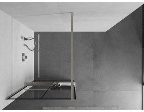 Mexen Kioto+, sprchová zástěna Walk-In s poličkou a věšákem 80 x 200 cm, 8mm čiré sklo černý vzor, ​​broušená ocel profil, 800-080-121-97-77