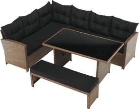 Zahradní ratanový set, světle hnědá/černá, MADUL