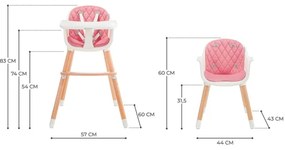 KINDERKRAFT - Dětská jídelní židle 2v1 SIENNA buk/růžová
