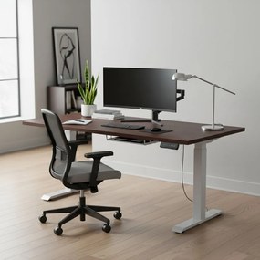 Výškově nastavitelný stůl OfficeTech D, 160 x 80 cm, šedá podnož, wenge