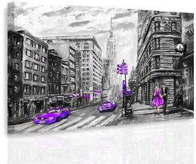 Obraz New York malovaný Purple Velikost (šířka x výška): 90x60 cm