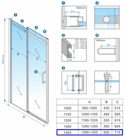 BPS-koupelny Posuvné sprchové dveře HYD-PD09E 140 bílá/transparent pro instalaci do niky - bez vaničky