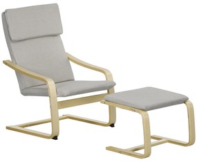 HOMCOM sada 2 lounge křesel s taburetem a područkou, opěrka hlavy, lněný potah, polyesterový polštář na nohy, eukalyptus, světle šedá 66,5 x 80 x 99 …