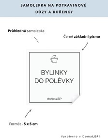 Samolepka na kořenky BYLINKY DO POLÉVKY průhledná  5 × 5 cm základní písmo