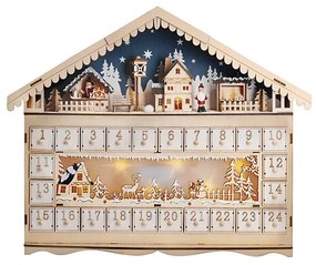 SOLIGHT LED adventní kalendář Horská chata, 10x LED, 50x40cm, 2x AA