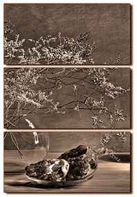 Obraz na plátně - Zátiší - větev a granátové jablko - obdélník 7274FB (105x70 cm)