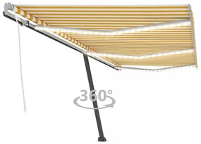 Ručně zatahovací markýza s LED světlem 450x350 cm Dekorhome Bílá / žlutá