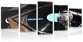 5-dílný obraz gramofon s vinylovou deskou - 200x100 cm