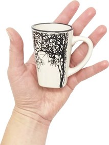 Kameninový espresso hrnek Strom, 100 ml – bílý, s motivem stromu, severský design