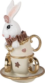 Dekorace bílý králík v šálku - 8*8*14 cm