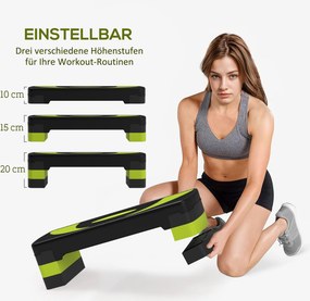 HOMCOM Aerobní stepper, výškově nastavitelné, pro vnitřní i venkovní použití, nosnost až 150 kg, 80 x 31 x 10-20 cm, Zelený