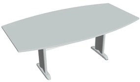 Stůl jednací sud 200 cm - Hobis Cross CJ 200 Dekor stolové desky: šedá, Dekor lamino podnože: bílá, Barva nohou: Stříbrná