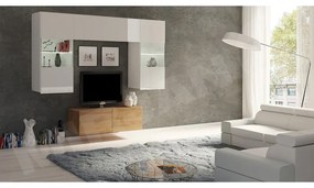 Obývací stěna Bralani X, Barva: černá + černá lesk / bílá + bílá lesk, Osvětlení: osvětlení LED - bílé