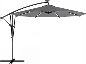 Outsunny excentrický slunečník se solárními LED, 330x295 cm, zahradní slunečník s křížovým stojanem, klikou a ochranným krytem, tmavě šedý