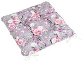 Bellatex Sedák Adéla prošívaný 40x40 cm Květy růže růžová, šedá