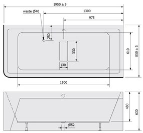 Polysan MARLENE CURVE R MONOLITH obdélníková vana 195x85x63cm, bílá, 78731MCR