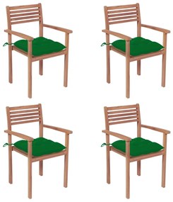 Zahradní židle 4 ks zelené podušky masivní teak,  3062309