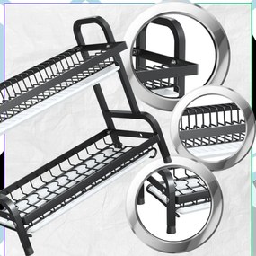 Camerazar Dvoupatrový kuchyňský organizér s odkapávačem, černý 42 cm