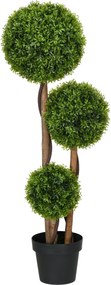 Umělý strom HOMCOM, Umělá rostlina, Zelený buxus se 3 koulí z bambusových listů, Včetně květináče, Pro vnitřní i venkovní použití, Výška 110 cm, Bez m