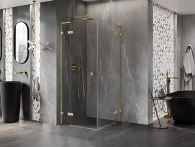 Mexen Lunar, L Duo výklopný sprchový kout 100 x 100 cm, 8mm čiré sklo, zlatý matný profil, 834L-100L-100P-55-00