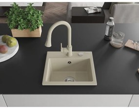 Mexen Milo, 1-komorový granitový dřez 435x410x171 mm a dřezová baterie Elia, béžová, 6505-69-670101-69
