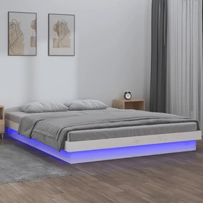 Rám postele s LED světlem bílý 200 x 200 cm masivní dřevo,  819993