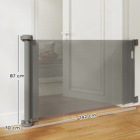 Schodišťová branka Výsuvná 0-136 cm 87 cm vysoká Dveřní bezpečnostní branka pro domácí zvířata 142 x 10 x 87 cm Šedá barva