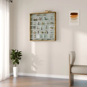 HOMCOM nástěnná vitrína na sběratelské předměty, 80 x 9,5 x 83 cm, 6 nastavitelných polic a 2 posuvné skleněné dveře, rustikální hnědá