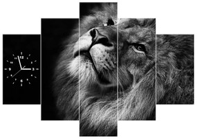 Gario Obraz s hodinami Stříbrný lev - 5 dílný Rozměry: 150 x 70 cm