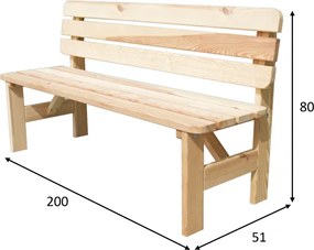 ROJA VIKING zahradní lavice dřevěná PŘÍRODNÍ - 200 cm