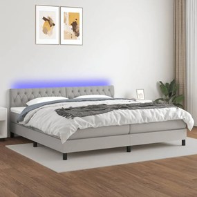 Box spring postel s matrací a LED světle šedá 200x200 cm textil