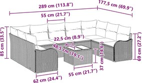 Sada zahradních pohovek 10 ks Světle šedá polyratan 3354541
