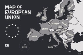 Tapeta černobílá mapa s názvy zemí EU