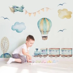 Gario Dětská nálepka na zeď Boys world - letadlo, balón a vlak