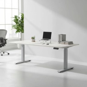 Výškově nastavitelný stůl OfficeTech D, 200 x 80 cm, šedá podnož, bílý jasan