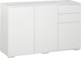 HOMCOM Příborník bílý Komoda se 2 zásuvkami a 3 dvířky, víceúčelová skříň, skříňka na dokumenty, 117x36x74cm