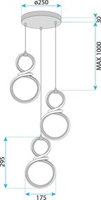 Toolight Toolight, závěsné LED svítidlo 3x20W, 4000K, G073-3CPR, zlatá lesklá, OSW-08663