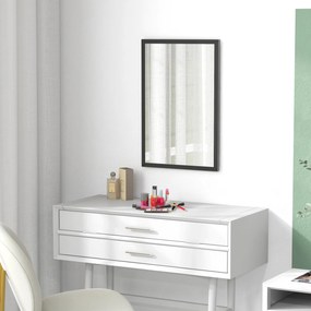 HOMCOM Obdélníkové Zrcadlo na Zeď 60 x 40 cm, Černý Dřevěný Rám, Ideální do Koupelny, Obývacího Pokoj nebo Ložnice