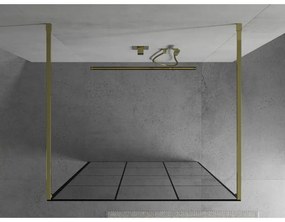 Mexen Kioto, průchozí sprchová zástěna 100 x 200 cm, 8mm sklo čiré/černý vzor, 2x zlatá stabilizační rozpěra, 800-100-002-50-77