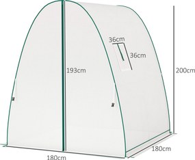 Obloukový skleník s pytli s pískem a plastovým krytem, 2 rolovací dveře, síťové okno, přenosný, 1,8 x 1,8 x 2 m, bílý