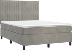 Box spring postel s matrací a LED světle šedá 140x190 cm samet 3136239