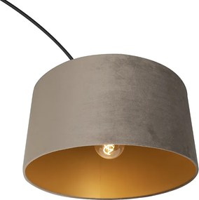 Oblouková lampa černá s sametovým stínítkem taupe se zlatem 50 cm - XXL