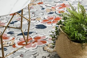 Dywany Łuszczów, Kusový koberec Botanic 65239 flowers grey – na ven i na doma, 157x220, vícebarevná, chodba / předsíň